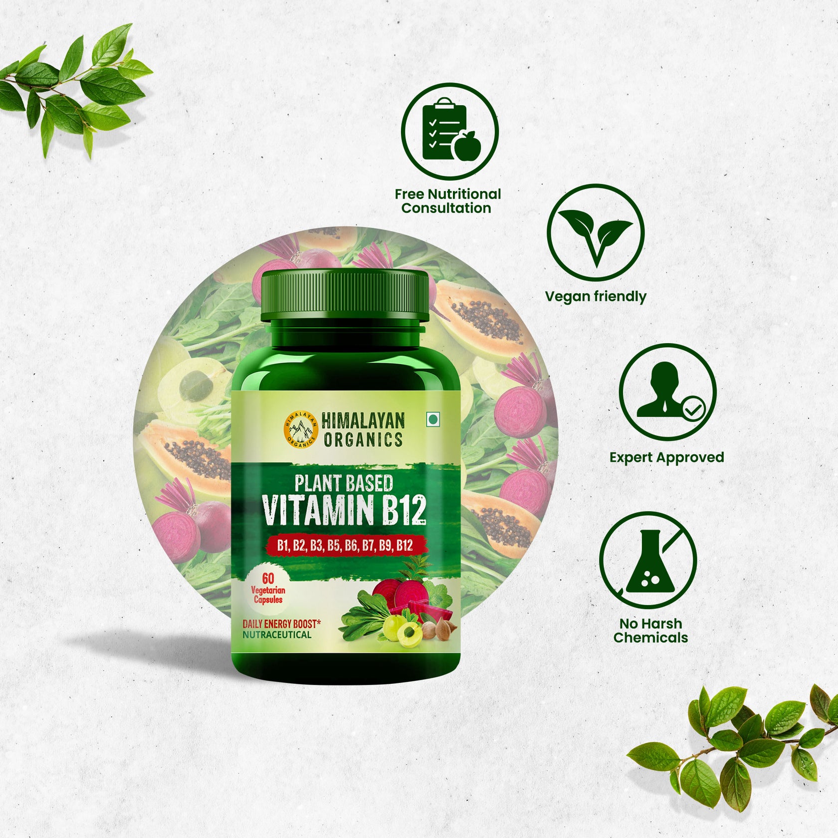 Vlado's Himalayan Organics Plant Based Vitamin B12 Natural- 60 Veg Cap ...