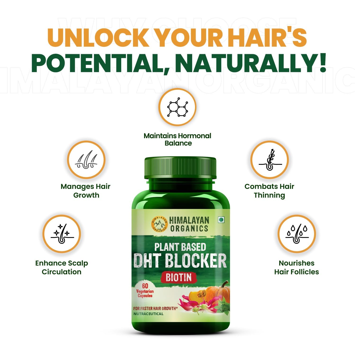 DHT Blocker Hair Supplement for Growth and Shine | Himalayan Organics ...